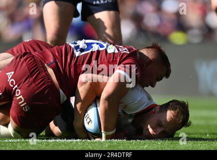 Joe Carpenter, of Sale Sharks scores thier first try during the ...