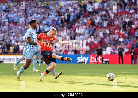 Joe Taylor of Luton Town scores from a penalty during the Sky Bet ...