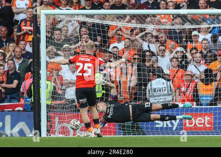 Joe Taylor of Luton Town scores from a penalty during the Sky Bet ...