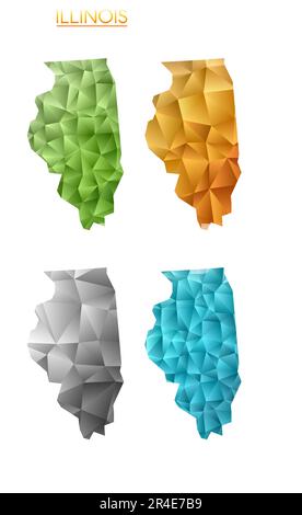 Map of Illinois state, USA. Set of Illinois maps with outline border ...