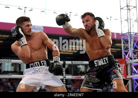 Lee Cutler in action against Stanley Stannard at the Vitality Stadium ...