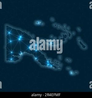 Network map of Papua New Guinea. Country digital connections map. Technology, internet, network ...