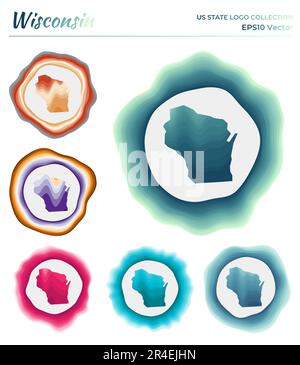 Wisconsin logo. Badge of the US state. Layered circular sign around ...