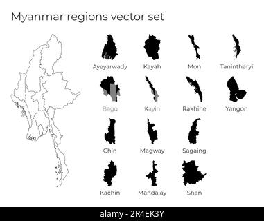 Vector blank map of Myanmar with regions, states and administrative ...