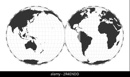 Vector world map. Mollweide projection interrupted into two equal-area ...