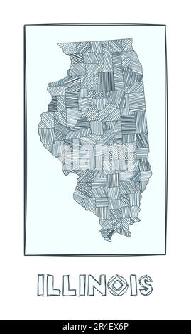 Illinois map outline concept sketch. Isolated vector graphics hand ...