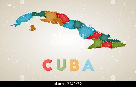 Cuba map. Country poster with regions. Old grunge texture. Shape of ...