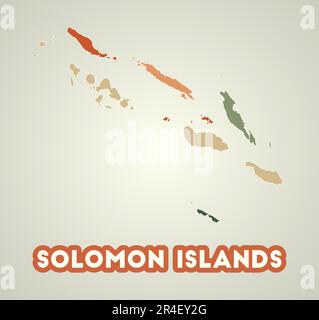 Solomon Islands map. Country poster with regions. Old grunge texture ...