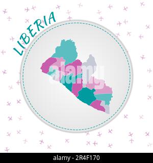 Liberia map. Country poster with regions. Shape of Liberia with country ...