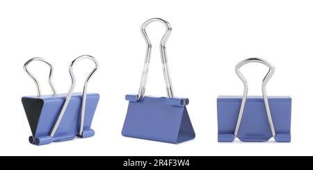 Set with light blue binder clips on white background. Banner design ...