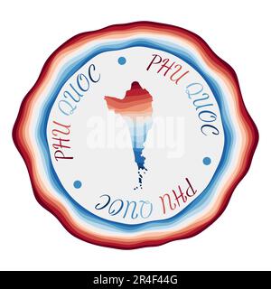 Phu Quoc map. Map of the island with beautiful geometric waves in red ...