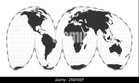 Vector world map. Goode's interrupted homolosine projection. Plain ...