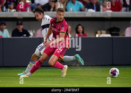 St. Louis City's Lucas Bartlett, left, and Real Salt Lake's Bertin ...