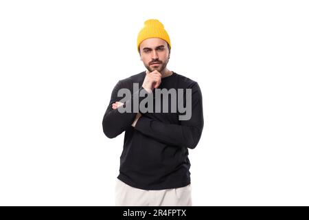 young smart brunette European manly man in a black jacket Stock Photo ...