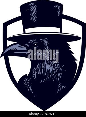 black crow wearing hat, Gentleman crow, blackbird with top hat design ...