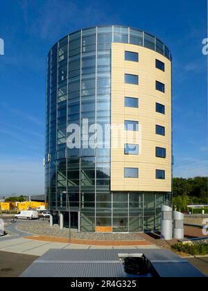 Round office tower in Muehlacker, glass tower, office building Stock ...