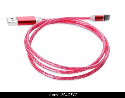 Red USB cable with type C connector isolated on white Stock Photo - Alamy