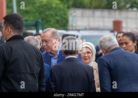 May 28, 2023: Turkish President Recep Tayyip Erdogan departs from a school with his wife Emine ...