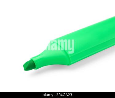 Bright green marker isolated on white, top view. School stationery ...