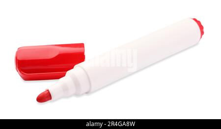 Bright red marker isolated on white, top view. School stationery Stock ...