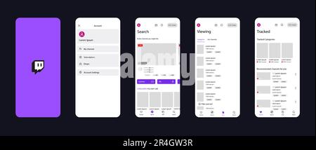 Twitch mobile interface. Twitch screen social media, streaming platform ...