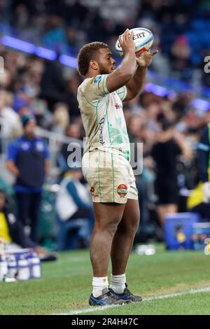 Tevita Ikanivere of Fiji is tackled during the Super Rugby Pacific ...