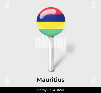 Map pointer with flag of Mauritius. Vector flag sign on blue background ...