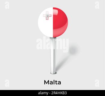 Malta map pin flag icon. Maltese pennant map marker on a metal needle ...