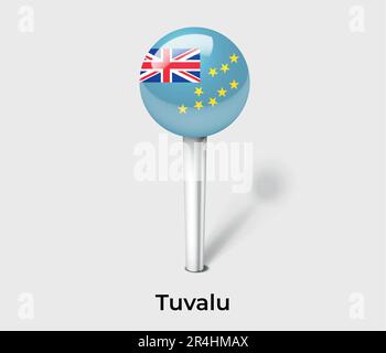 Tuvalu map pin flag icon. Ellice Islands pennant map marker on a metal needle. 3D realistic ...