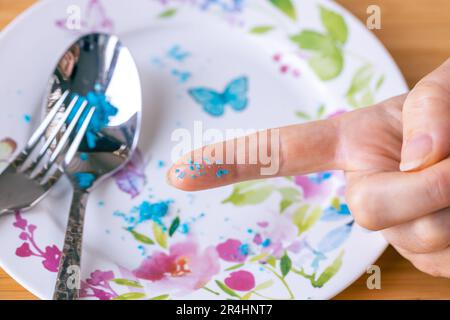 Microplastic problem, Plastic particles in food, air and water, Concept ...