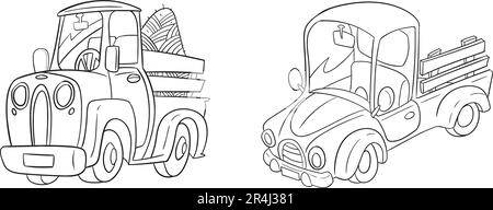 Outlined Cars Cartoon Character Poses. Vector Hand Drawn Collection Set ...
