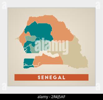 Senegal map. Country poster with regions. Shape of Senegal with country ...