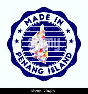 Vintage map of Penang Island. Grunge sunburst around the island. Black ...
