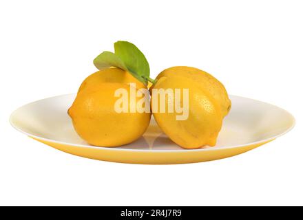four lemons in a dish isolated over white background Stock Photo - Alamy