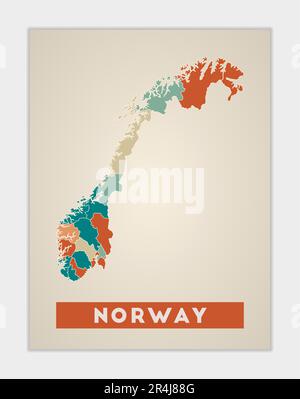 Norway map. Country poster with regions. Shape of Norway with country ...