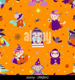 Cute Halloween panda in witch hat holding a pot with candies. Cartoon ...