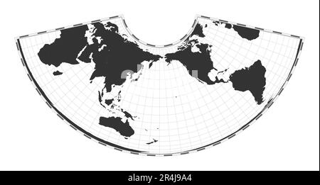 World map with longitude lines. Conic equidistant projection. Plan ...
