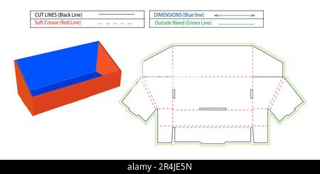 Angled side box with header slots box die line template Editable Vector ...