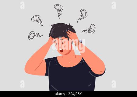 Man scratching skin. Guy scratch sensitive skins on itchy hand, scabies ...