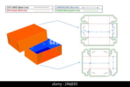 Corrugated cartoon box die line template Editable and resizeable standard box with 3D render ...