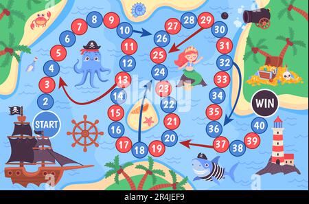 Vector color by number activity with pirate ship. Treasure island scene ...