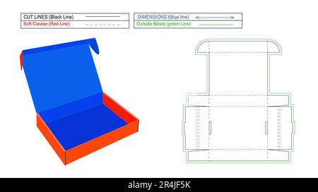 Two side rollovers with ear lock box, REFT Box die line template and 3D ...