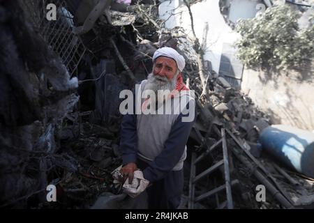 Portrait of a displaced Palastinian man. People are homeless after ...