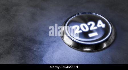 start button 2024. push button with text 2024 on dark background ...