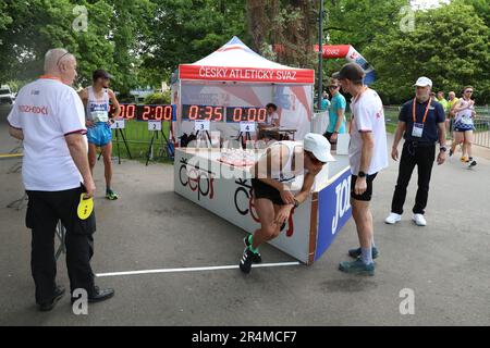A race walker in the penalty zone in the 20km Men at the European Race ...