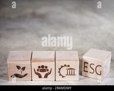 ESG symbols on wood blocks as a concept of company management ...