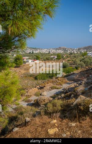 View of Archangelos and Archangelos Fort Castle, Rhodes, Dodecanese ...