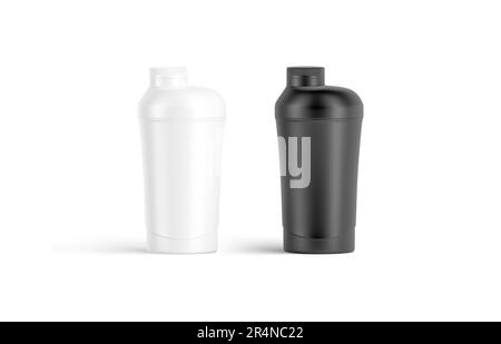 Set of plastic sport shaker for protein drink isolated on white ...