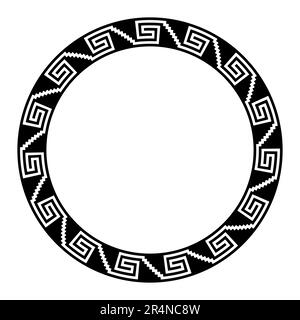 Aztec spiral step fret pattern, circle frame. Decorative border made of ...