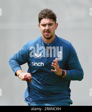 England's Josh Tongue during a nets session at the Kia Oval, London ...